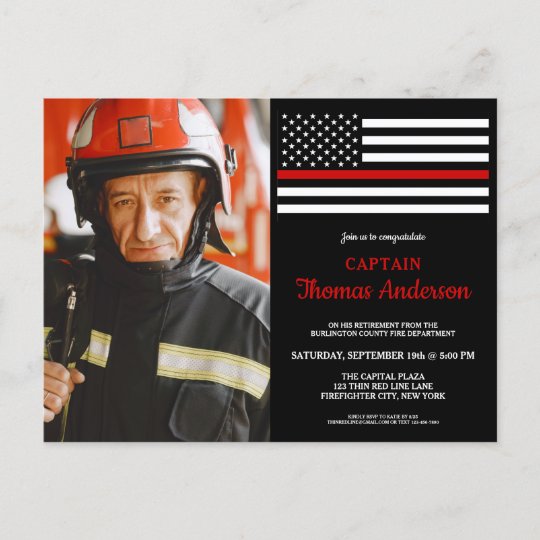 Modern Firefighter Retirement Party Custom Photo Invitation Postcard ...