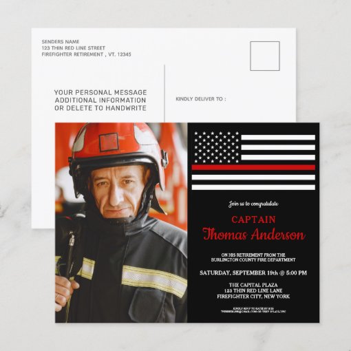 Modern Firefighter Retirement Party Custom Photo Invitation Postcard ...