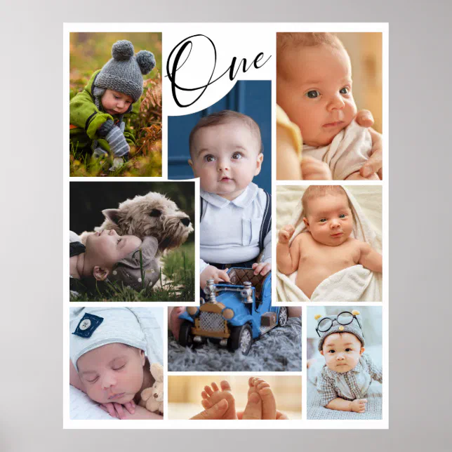 Modern First Birthday Photo Collage Keepsake Poster | Zazzle