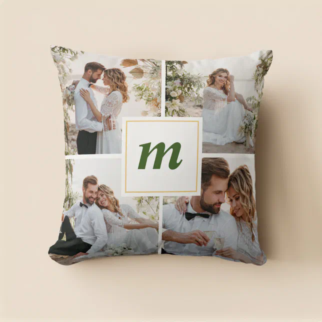 Modern First Christmas Married Couple Photo Throw Pillow | Zazzle