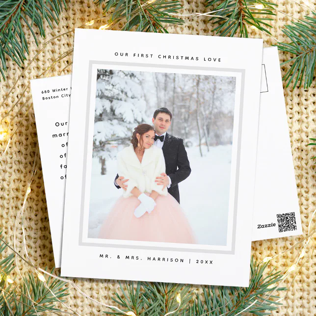Modern First Christmas Mr and Mrs Photo Holiday Postcard | Zazzle