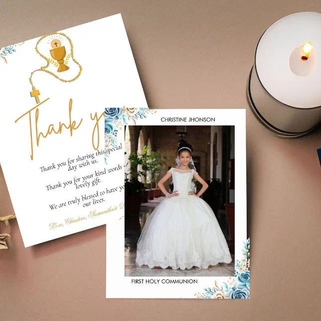 Modern first holy communion thank you card | Zazzle
