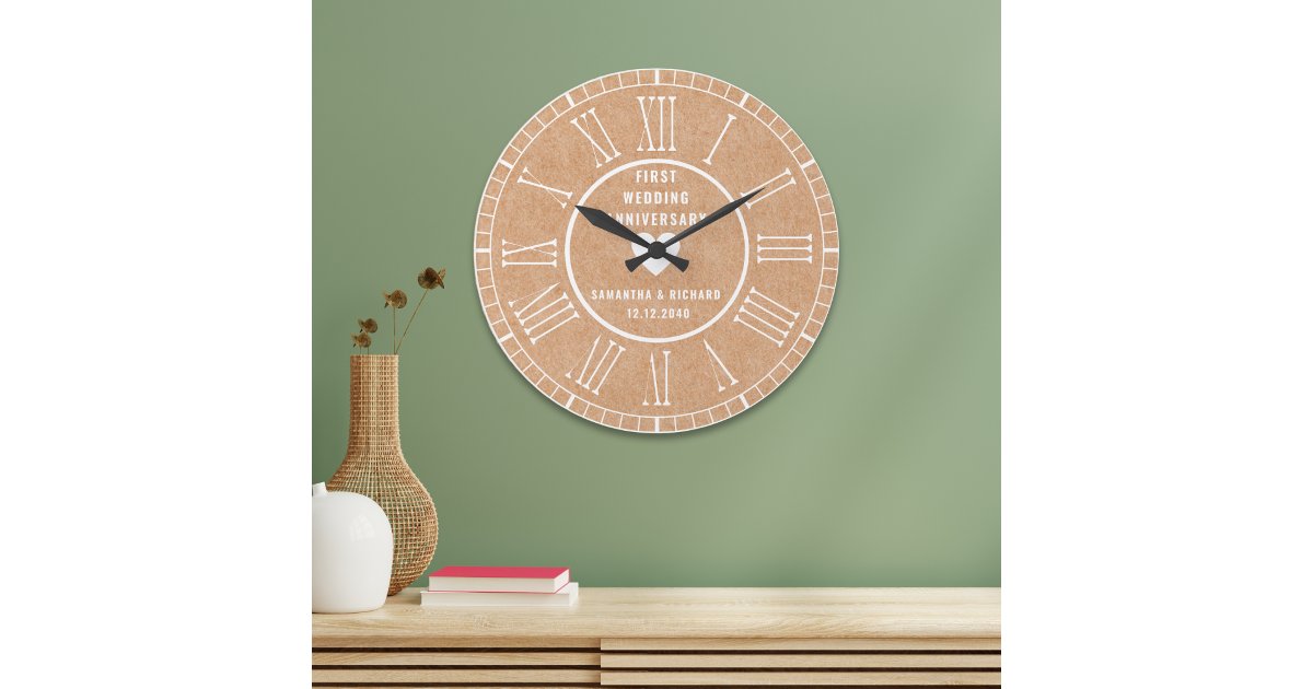 Modern First Paper Anniversary Roman Numerals Clock | Zazzle