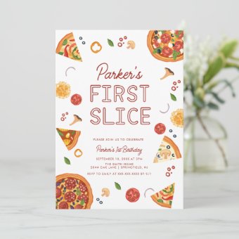 Modern First Slice Pizza First Birthday Invitation | Zazzle