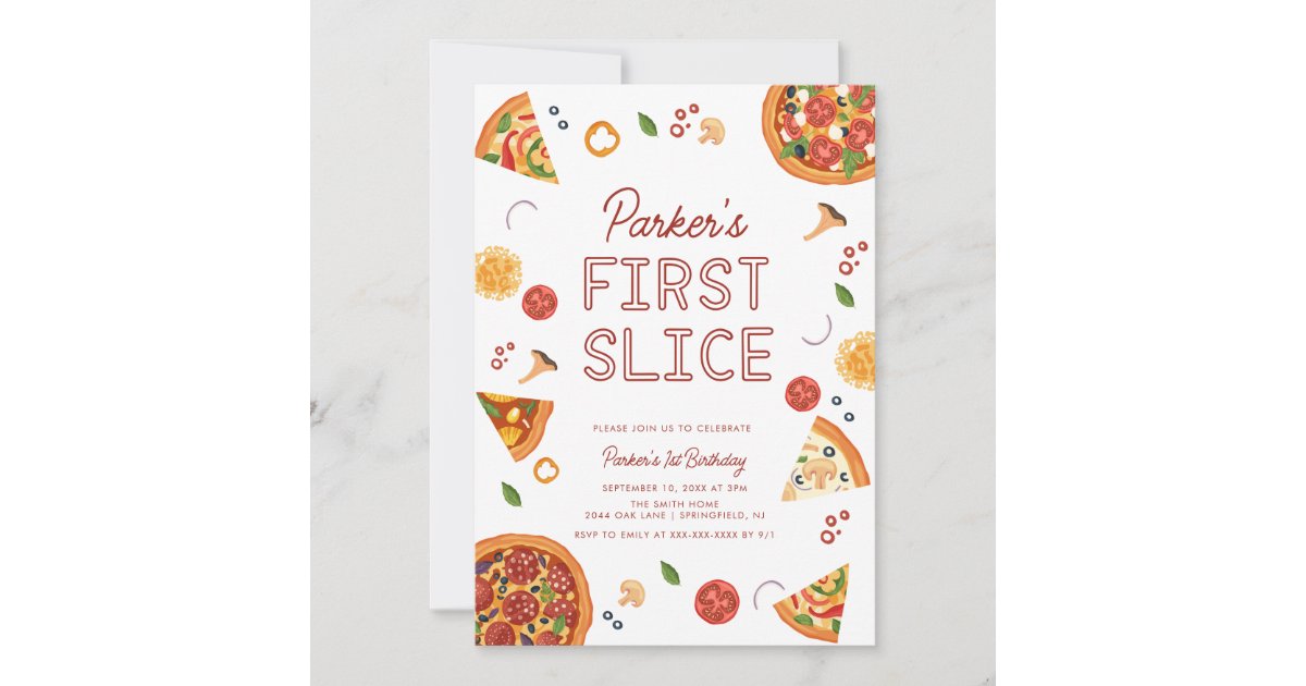 Modern First Slice Pizza First Birthday Invitation | Zazzle