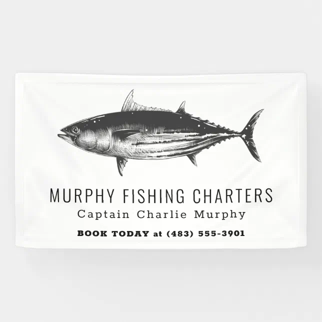 Modern Fishing Charter Boat Captain Banner | Zazzle