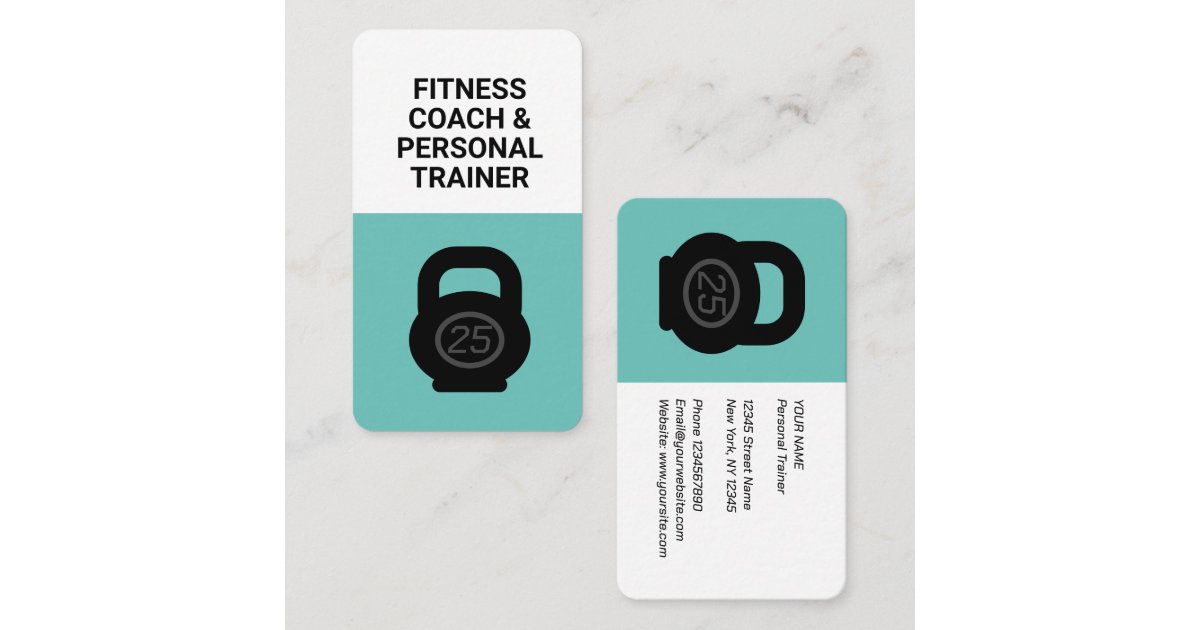 Modern fitness coach personal trainer kettlebell business card | Zazzle