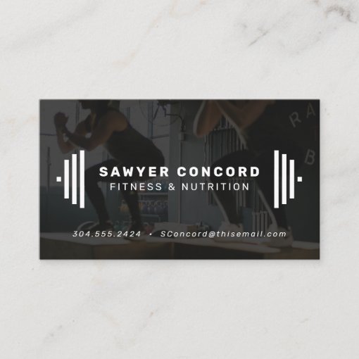 Modern fitness trainer business card with photo | Zazzle