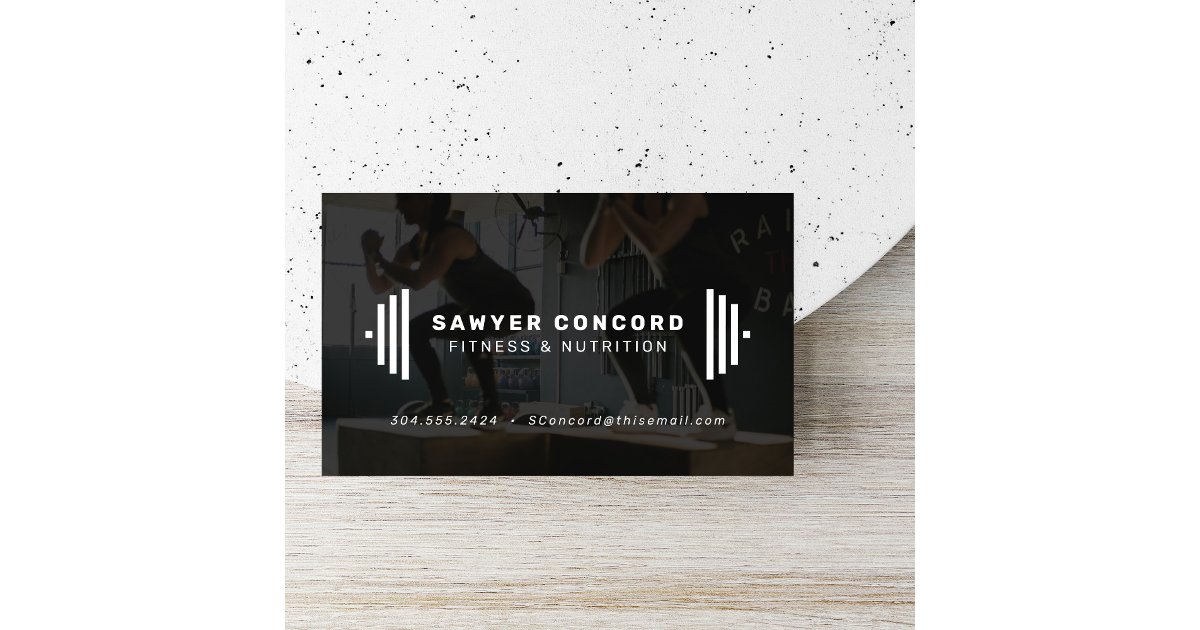 Modern fitness trainer business card with photo | Zazzle