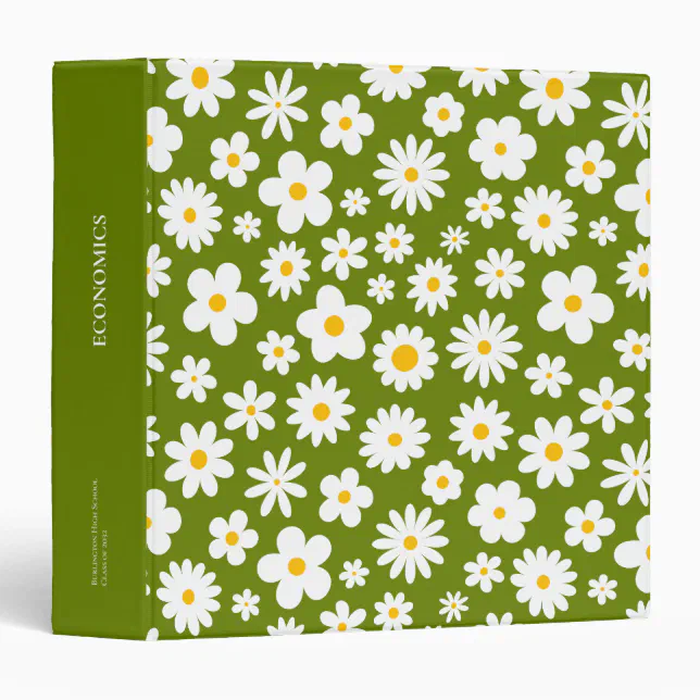 Modern Flat Graphic Daisy Green 3 Ring Binder | Zazzle