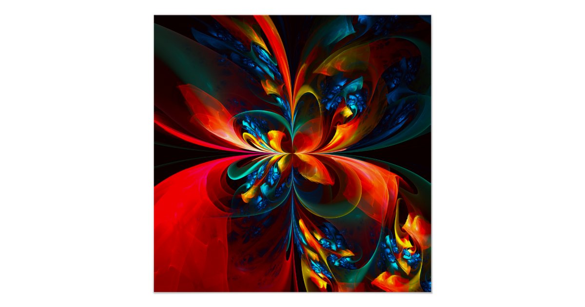Modern Floral Abstract Art Orange Blue Pattern #14 Poster | Zazzle
