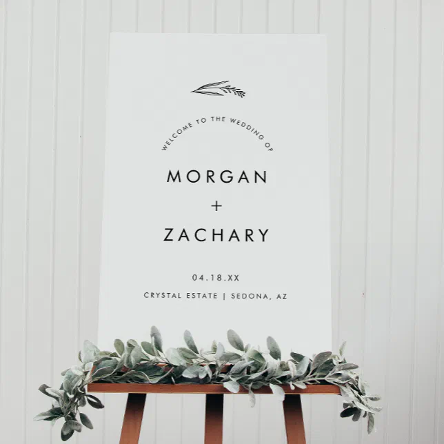 Modern Floral Arch Black & White Wedding Welcome Foam Board | Zazzle