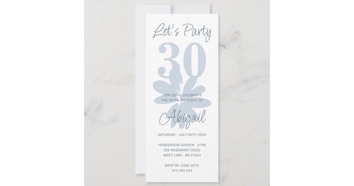 Modern Floral Blue 30th Birthday Invitation | Zazzle
