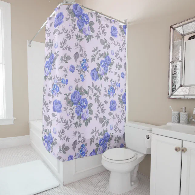 Modern Floral Blue Rose Shower Curtain | Zazzle