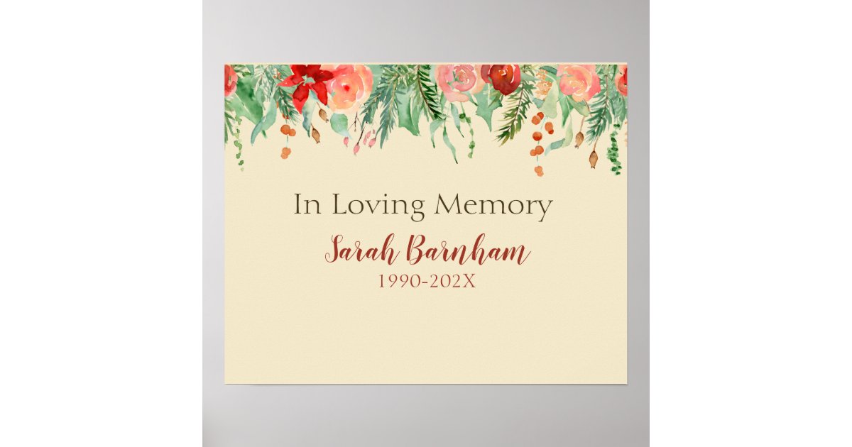 Modern Floral Border Personalized Memorial Print | Zazzle