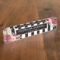 Modern Floral Burgundy Black White Stripes Desk Name Plate | Zazzle