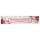 Modern Floral Burgundy Pink Stripes Watercolor Desk Name Plate | Zazzle
