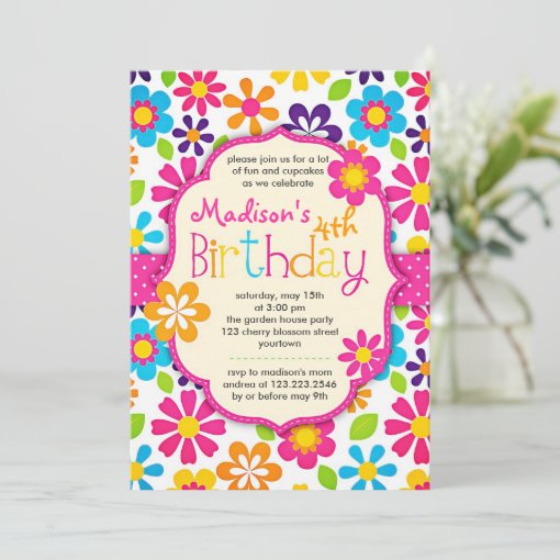Modern Floral Colorful Spring Cute Birthday Party Invitation | Zazzle