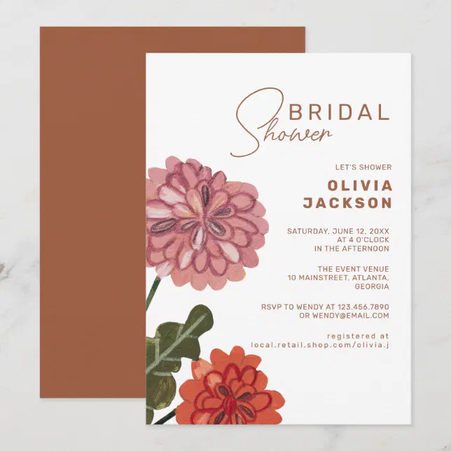 Modern floral earth terracotta bridal shower invitation | Zazzle
