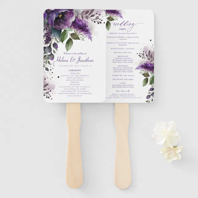Modern Floral Elegant Wedding Ceremony Program Hand Fan | Zazzle