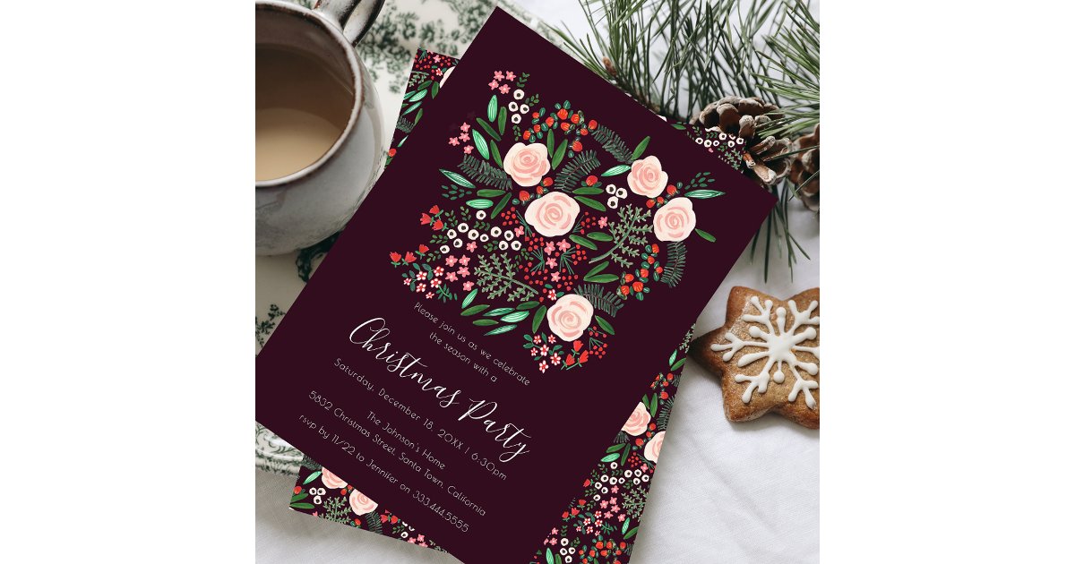 Modern Floral Festive Christmas Party Invitation | Zazzle