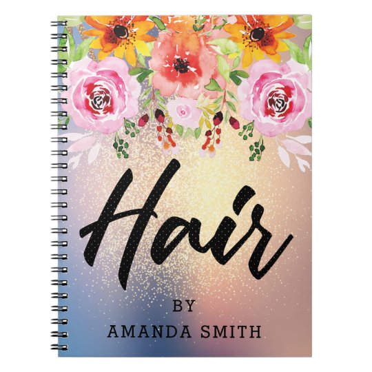 Modern Floral Gold Glitter Hair Appointment Notebook | Zazzle.com