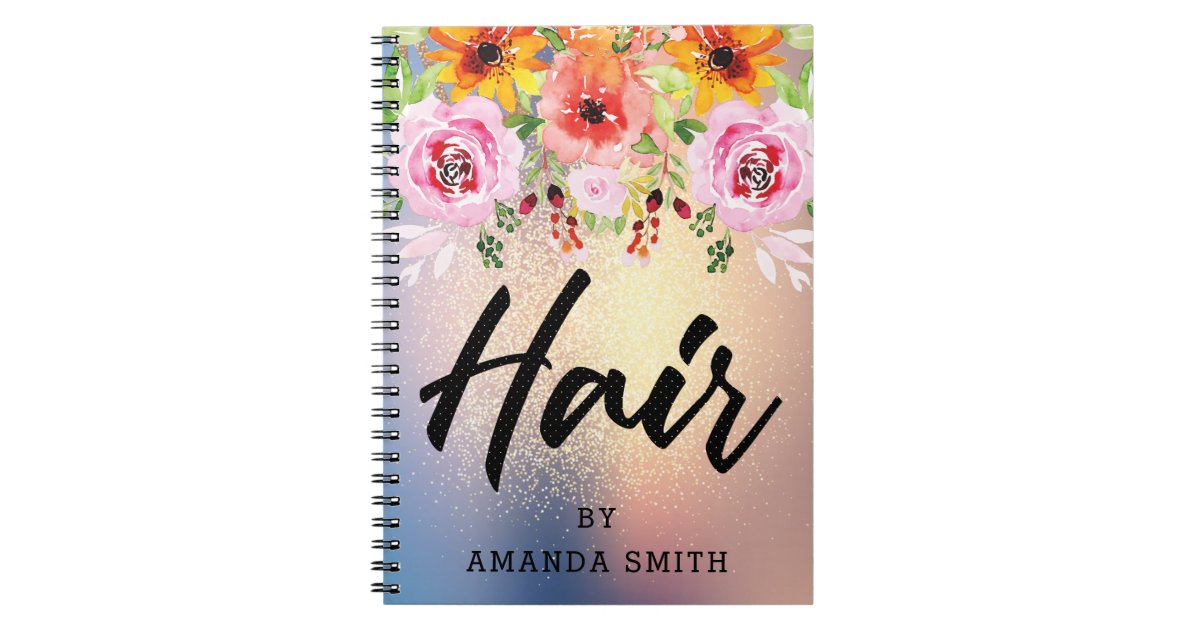 Modern Floral Gold Glitter Hair Appointment Notebook | Zazzle