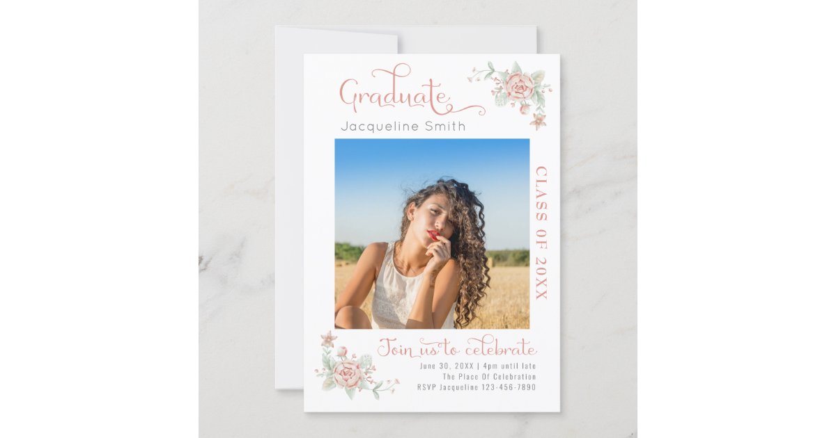 Modern Floral Graduation Party Photo Invitation | Zazzle