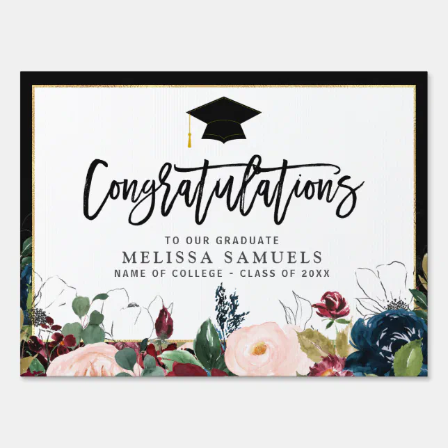 Modern floral graduation yard sign | Zazzle
