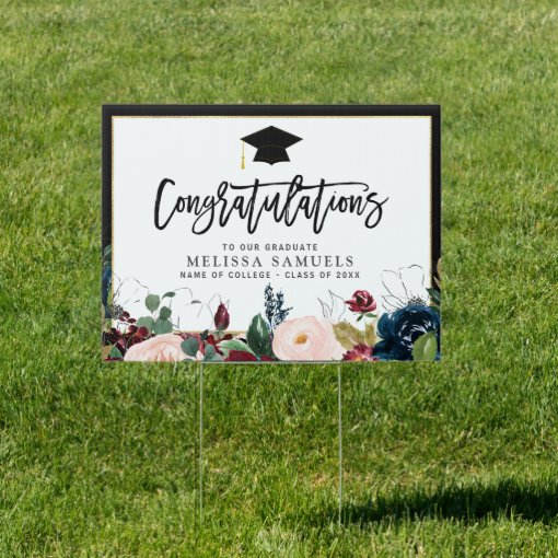 Modern floral graduation yard sign | Zazzle