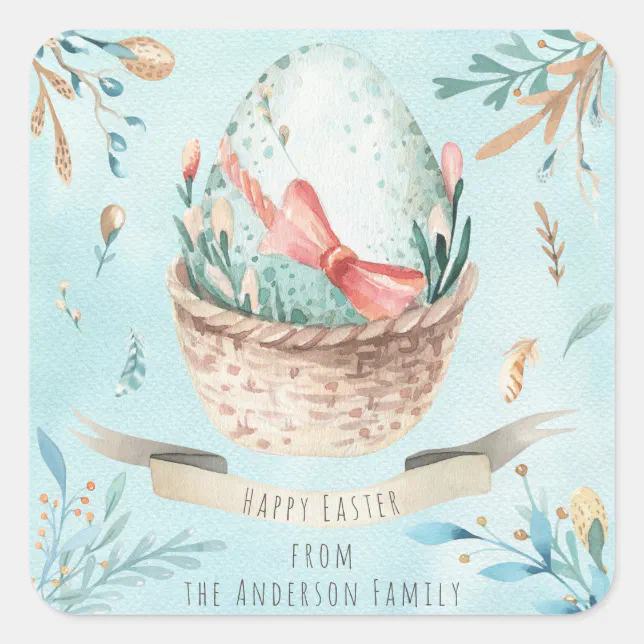 Modern Floral Happy Easter Wishes Boho Greetings Square Sticker | Zazzle