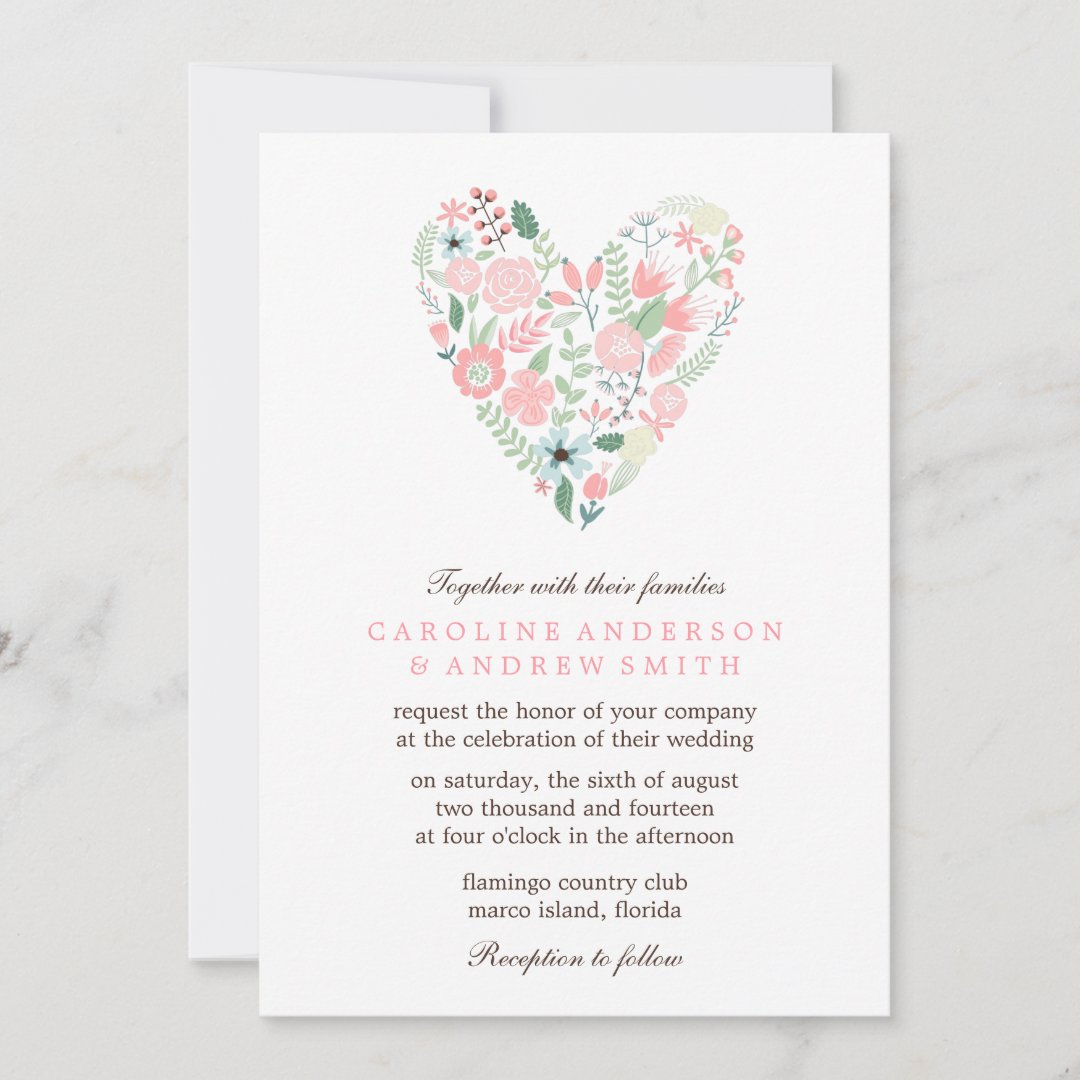 Modern Floral Heart Wedding Invitation | Zazzle