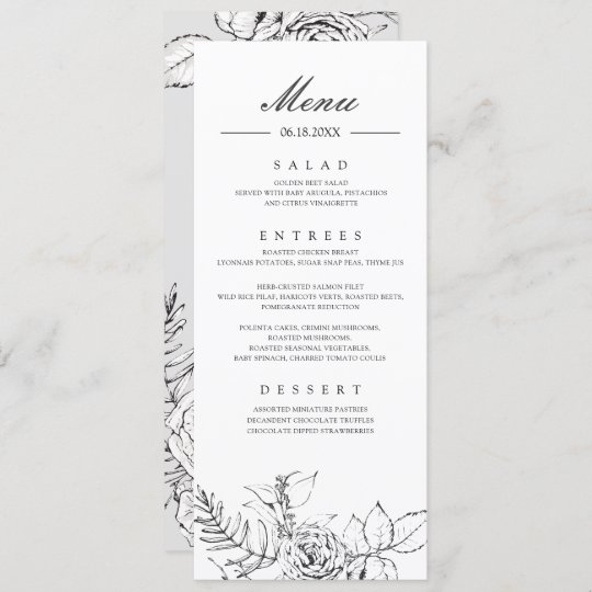 Modern Floral Line Drawing Wedding Dinner Menu Invitation | Zazzle.com