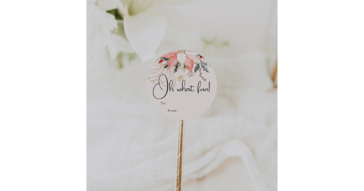 Modern Floral Oh What Fun To From Classic Round Sticker | Zazzle