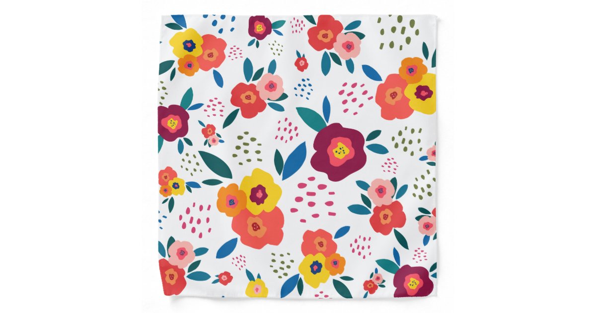 Modern Floral Pattern Coral Yellow Bandana | Zazzle