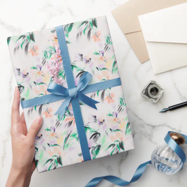 Modern Floral Pattern Flowers Sketch Wrapping Paper | Zazzle