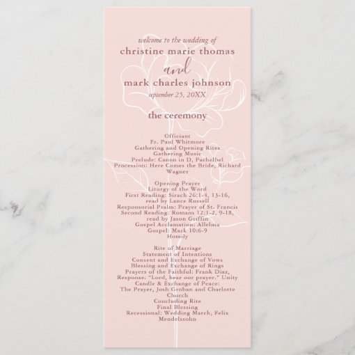 Modern Floral Pink Elegant Wedding Program | Zazzle