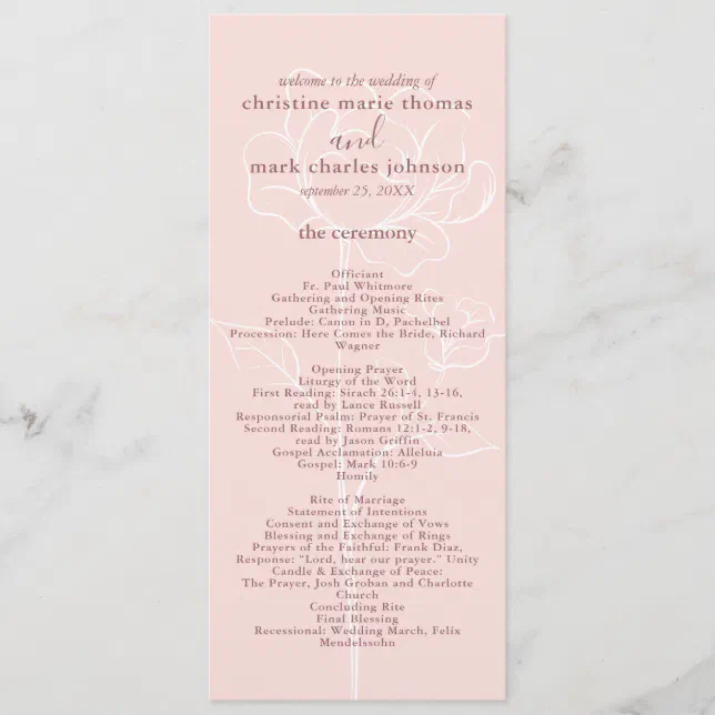 Modern Floral Pink Elegant Wedding Program | Zazzle
