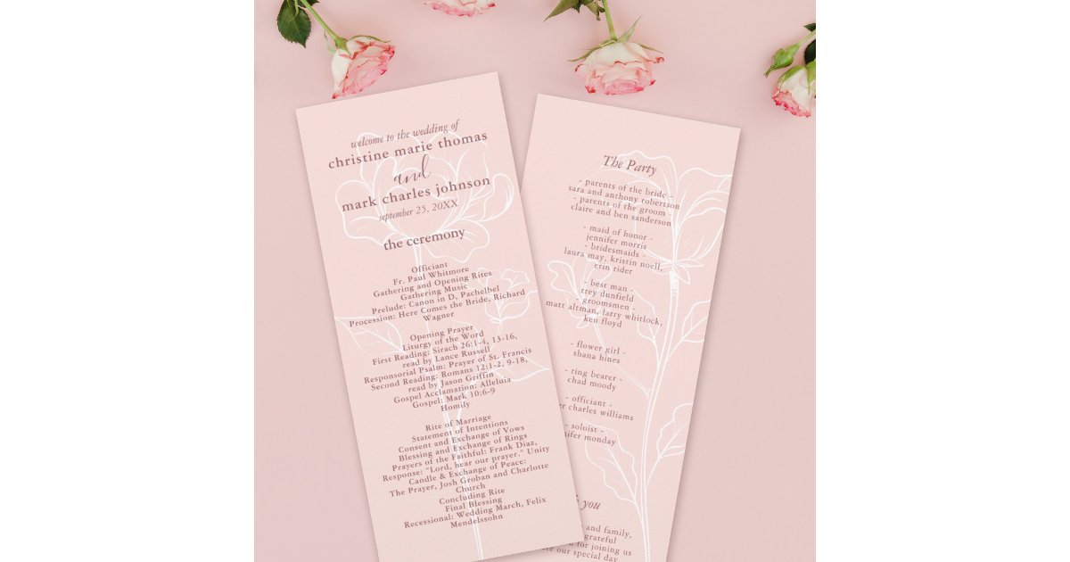 Modern Floral Pink Elegant Wedding Program | Zazzle