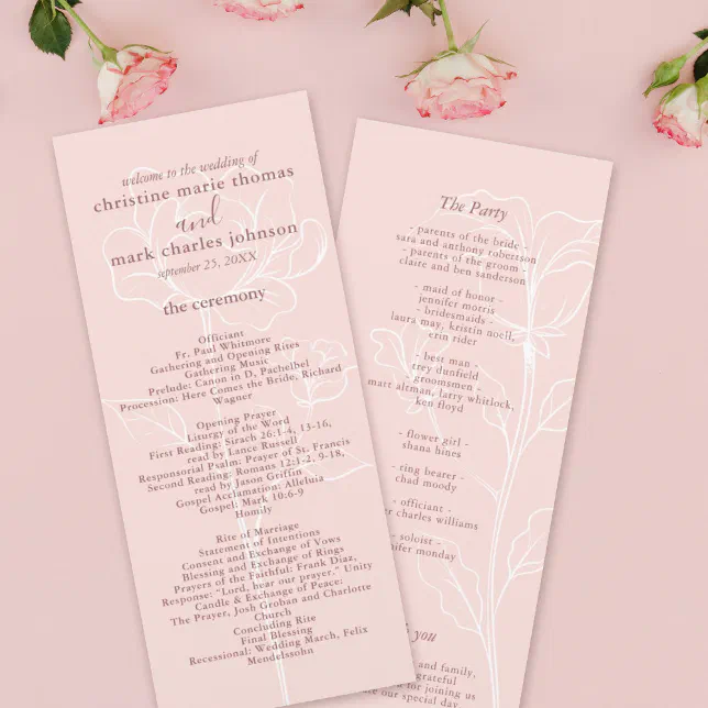Modern Floral Pink Elegant Wedding Program | Zazzle