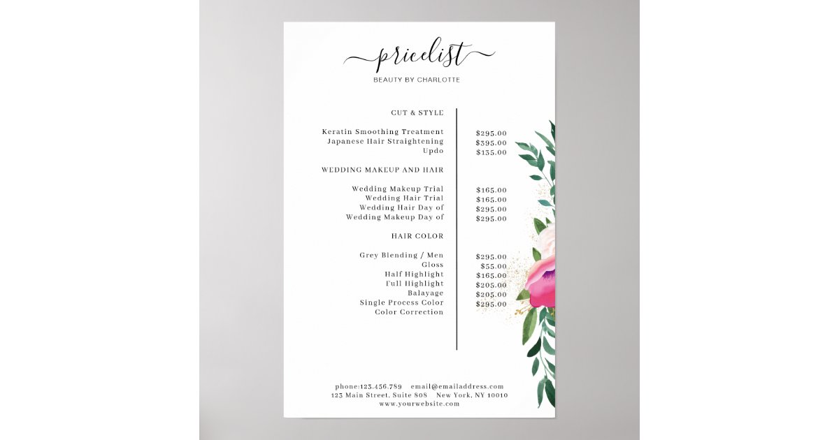 Modern Floral Price List Poster | Zazzle