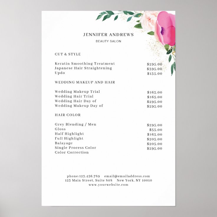 Modern Floral Price List Poster | Zazzle