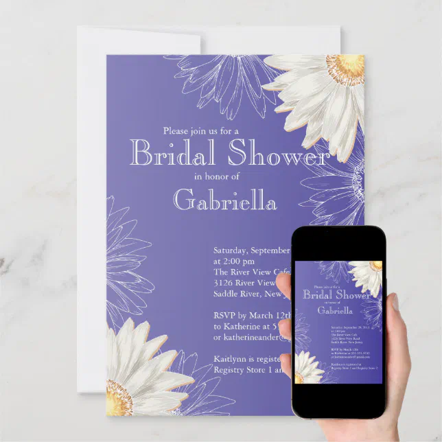 Modern Floral Purple Daisy Bridal Shower Invitation | Zazzle