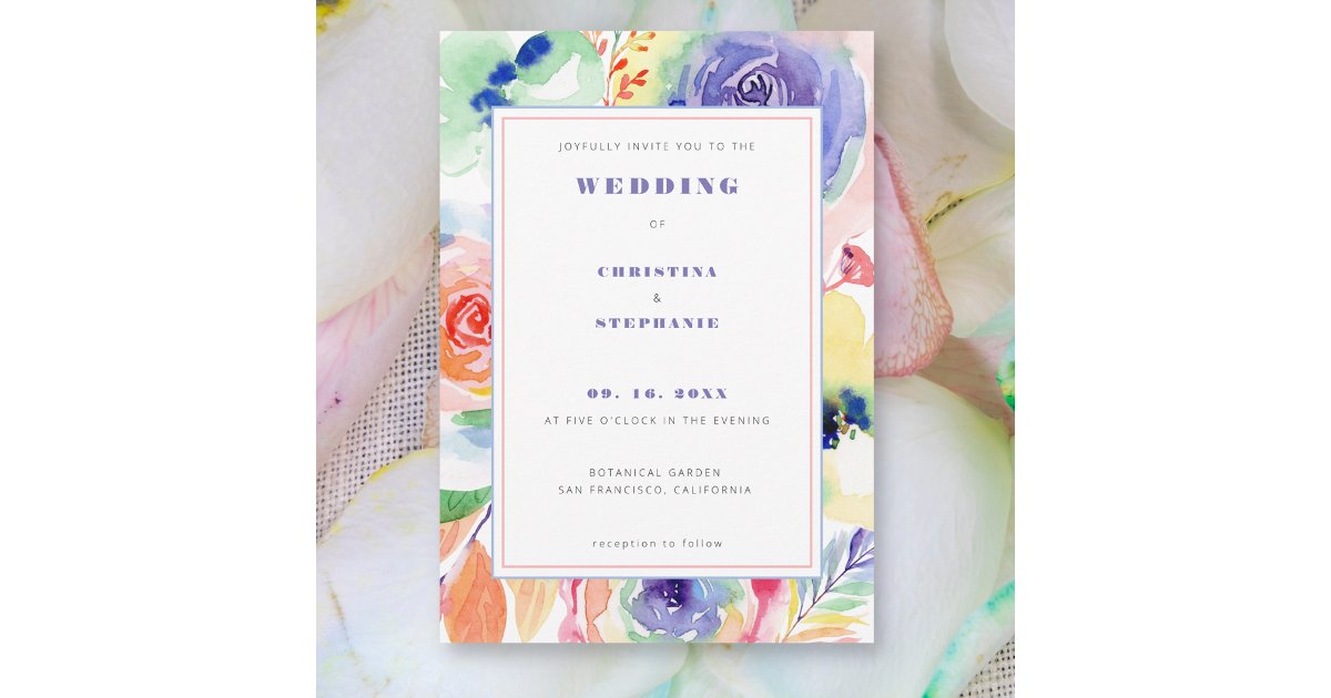 Modern Floral Rainbow LGBTQ Pride Wedding Invitation | Zazzle