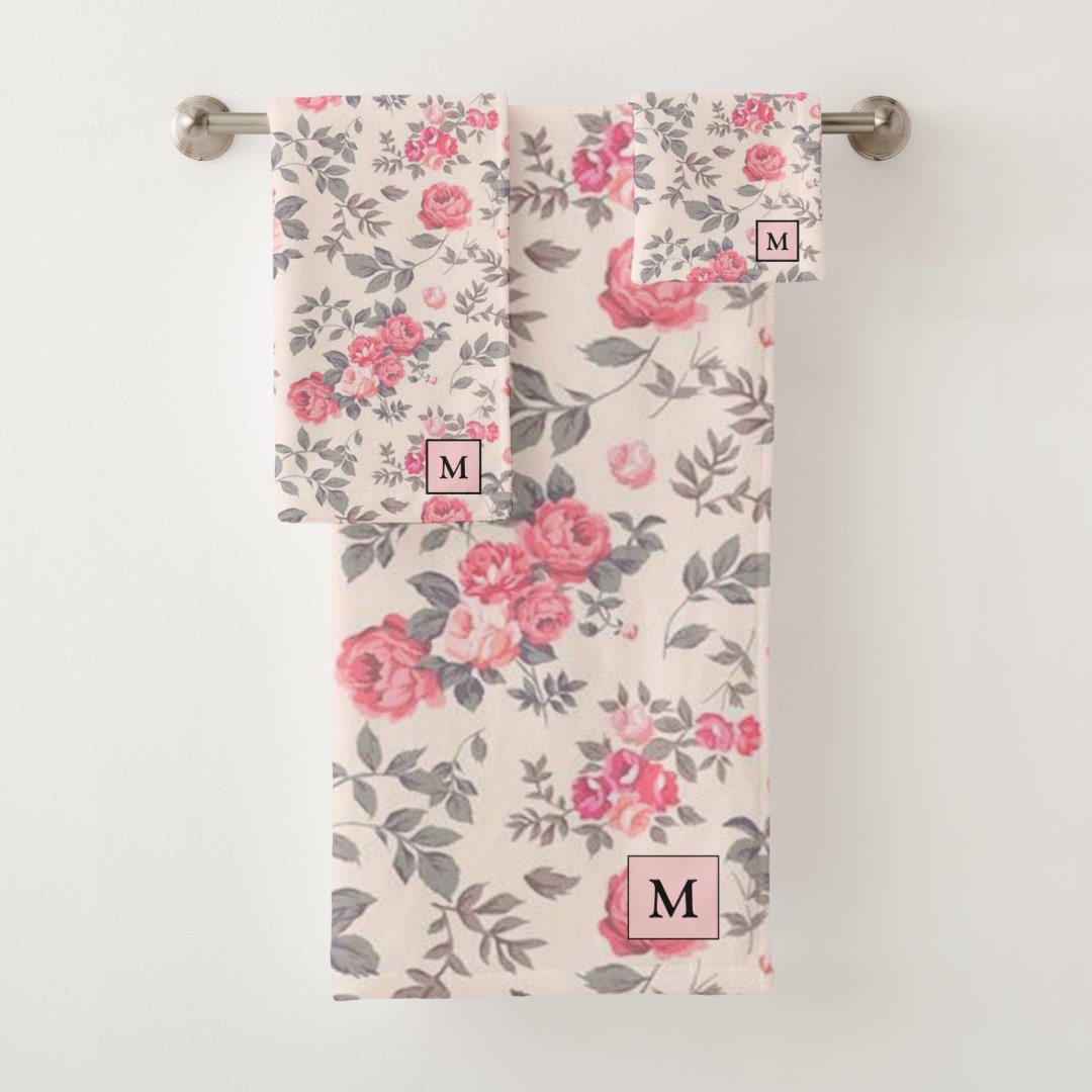 Modern Floral Rose Bath Towel Set | Zazzle