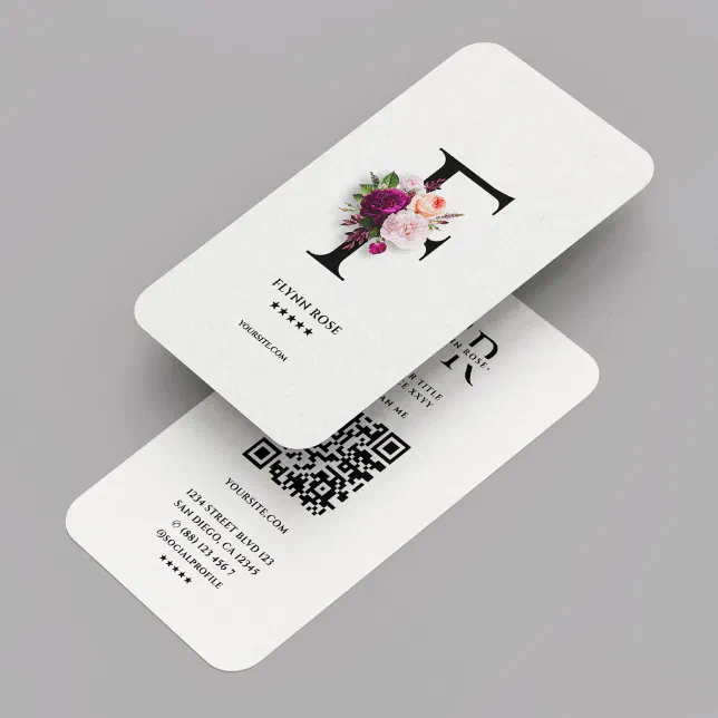 Modern Floral Rose Initial Elegant White Business Card | Zazzle