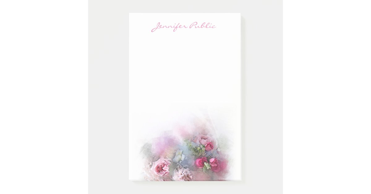 Modern Floral Template Watercolor Roses Script Post-it Notes | Zazzle