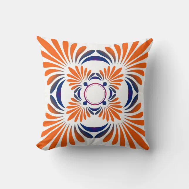 Modern Floral Throw Pillows:Blue Orange Throw Pillow | Zazzle