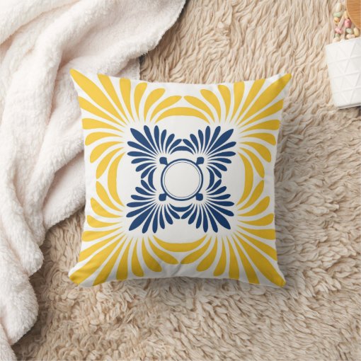 Modern Floral Throw Pillows:Blue Yellow Throw Pillow | Zazzle
