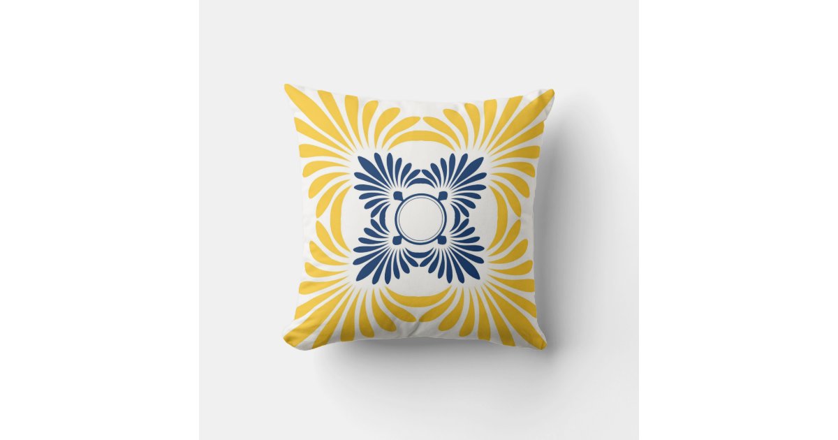 Modern Floral Throw Pillows:Blue Yellow Throw Pillow | Zazzle